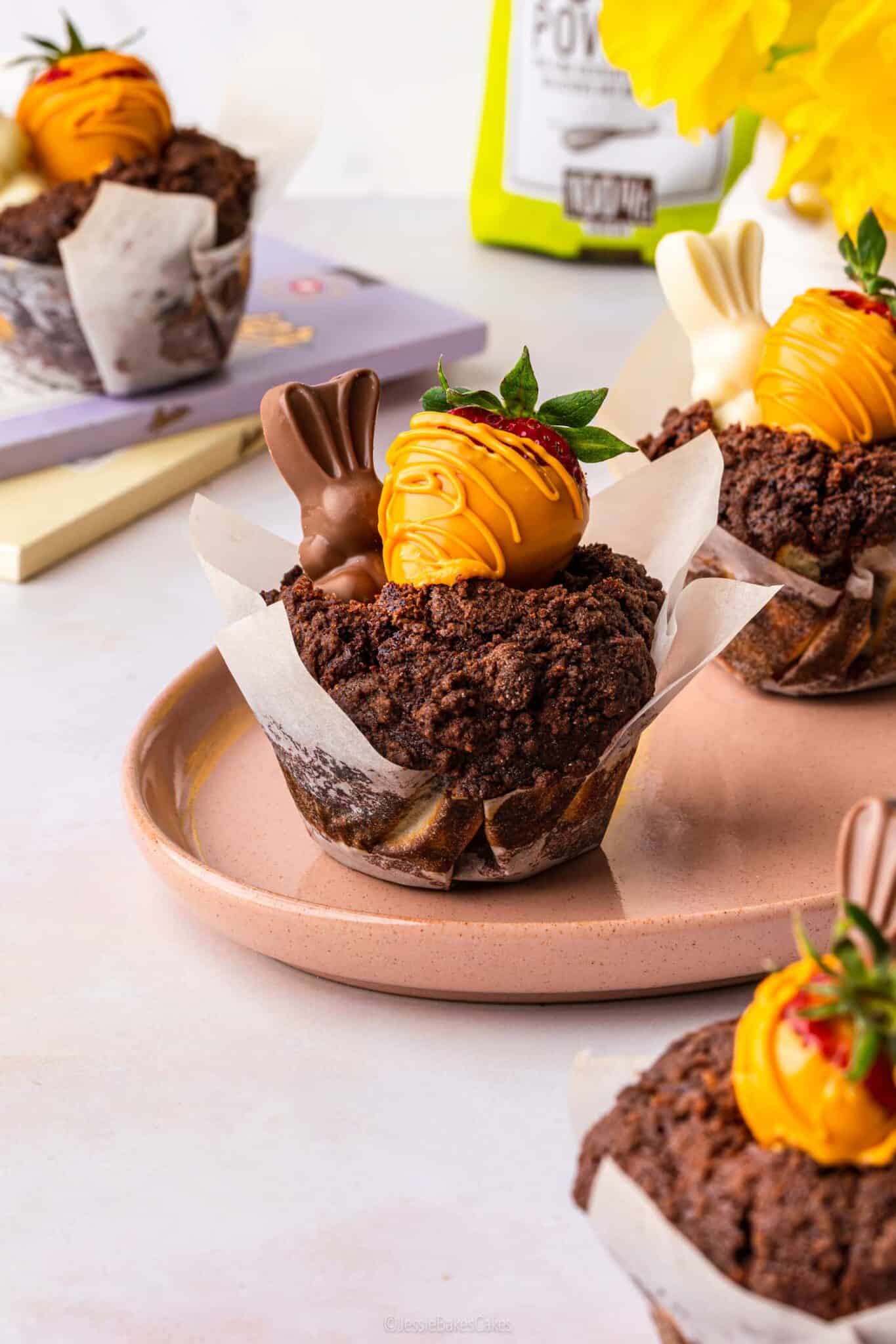 Carrot Patch Chocolate Cheesecake Muffins - Jessie Bakes Cakes