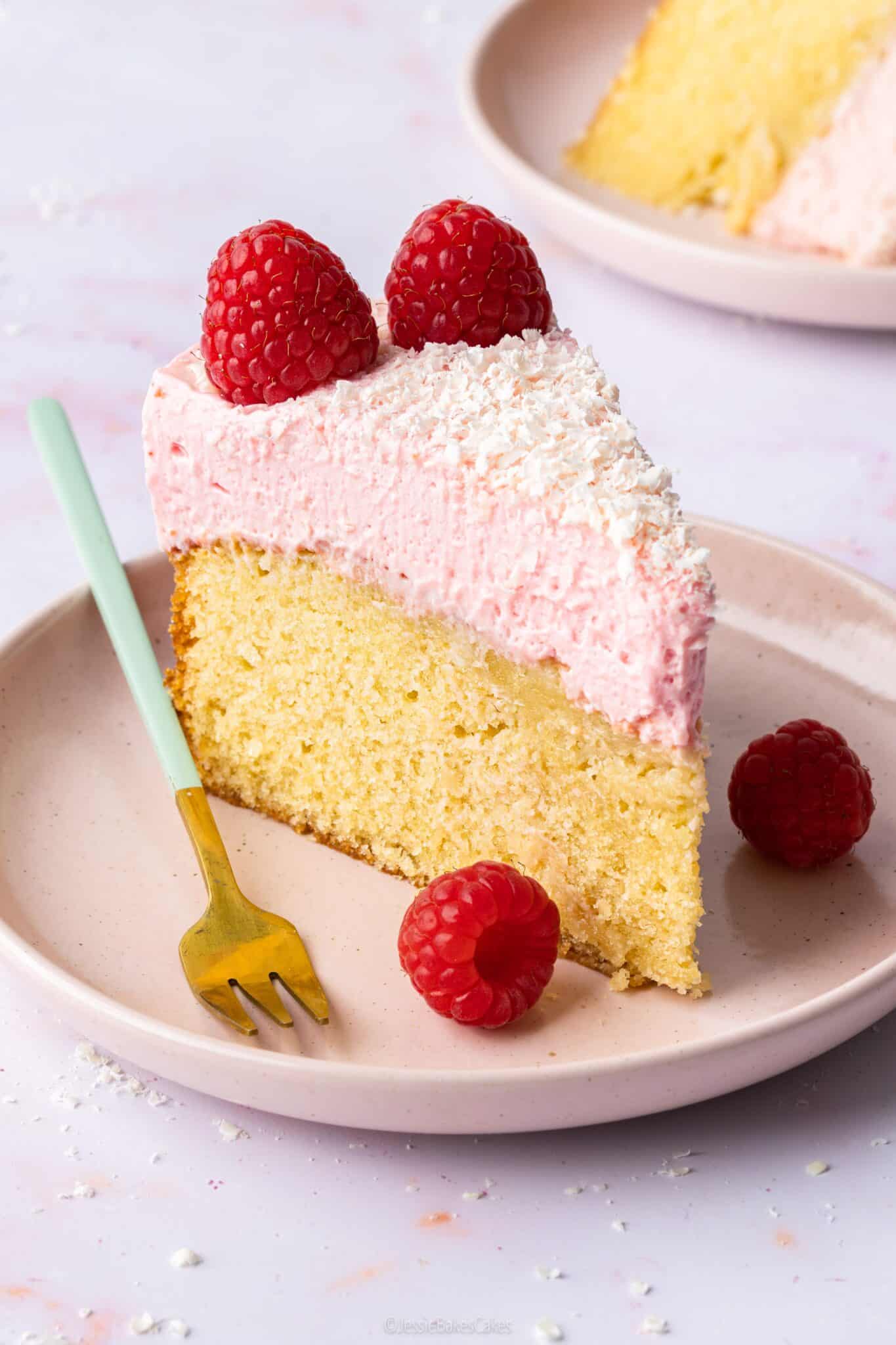 White Chocolate Raspberry Mousse Cake - Jessie Bakes Cakes
